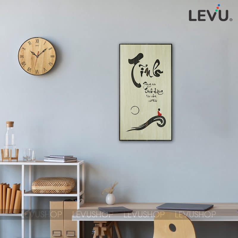 Tranh treo tường gỗ thư pháp chữ Tĩnh "sông sâu tĩnh lặng lúa chín cúi ...