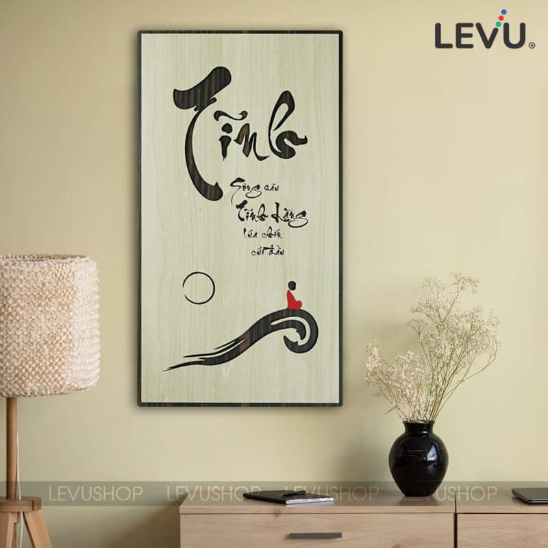 Tranh treo tường gỗ thư pháp chữ Tĩnh "sông sâu tĩnh lặng lúa chín cúi ...