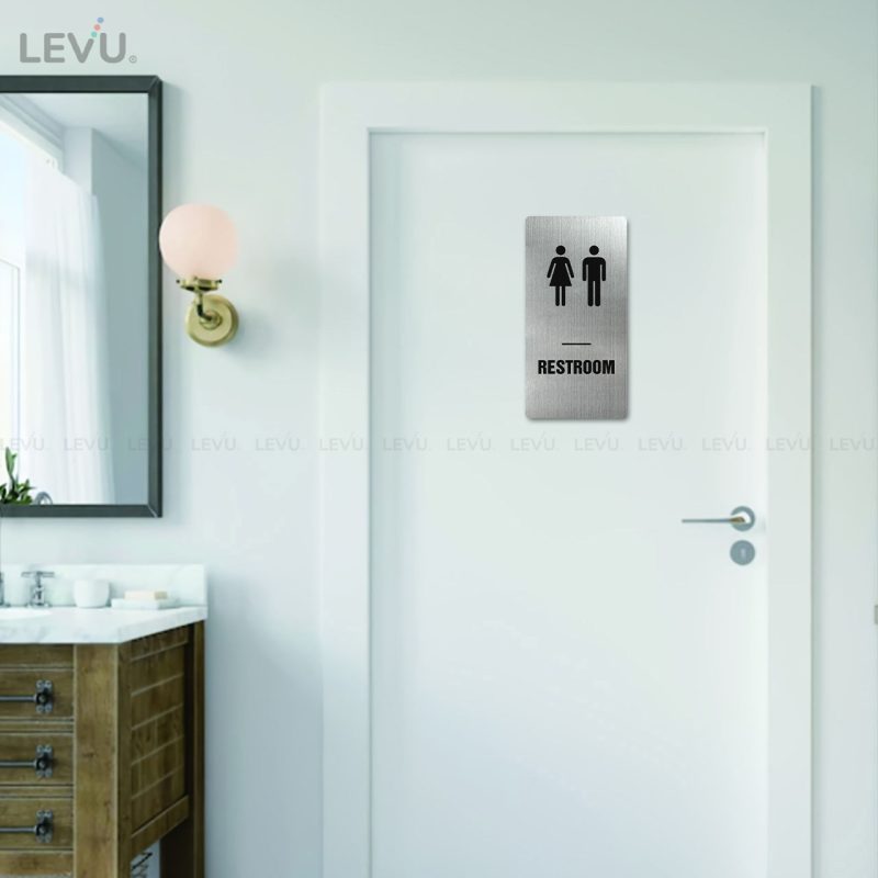 Bảng inox restroom LEVU INL15R dán cửa decor phòng wc • LEVUSHOP